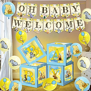 Pooh Bear Baby Shower Decorations Balloons, Winnie Banner Vintage Winnie Theme Baby Shower Party Supplies Baby Girl Boy Newborn Baby Winnie Balloon Box Decorations for Baby Shower Party Decoration
