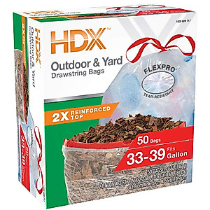 HDX FlexPro 33 Gal. - 39 Gal. Clear Drawstring Outdoor and Yard Trash Bags (50-Count)