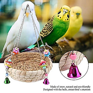 Bird Nest, Safe Parrot Straw Durable Bell Bird Toy Swing Nest Hanging on Birdcage