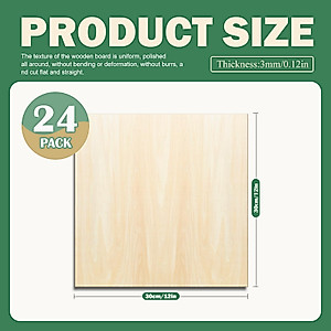 24 Pack 12"x12"Basswood Sheets 1/8",3mm Basswood for Laser Cutting,3mm Plywood Unfinished Wood Craft Wood for DIY Ornaments and Models Drawing Painting Engraving Wood Burning and Laser Cutting