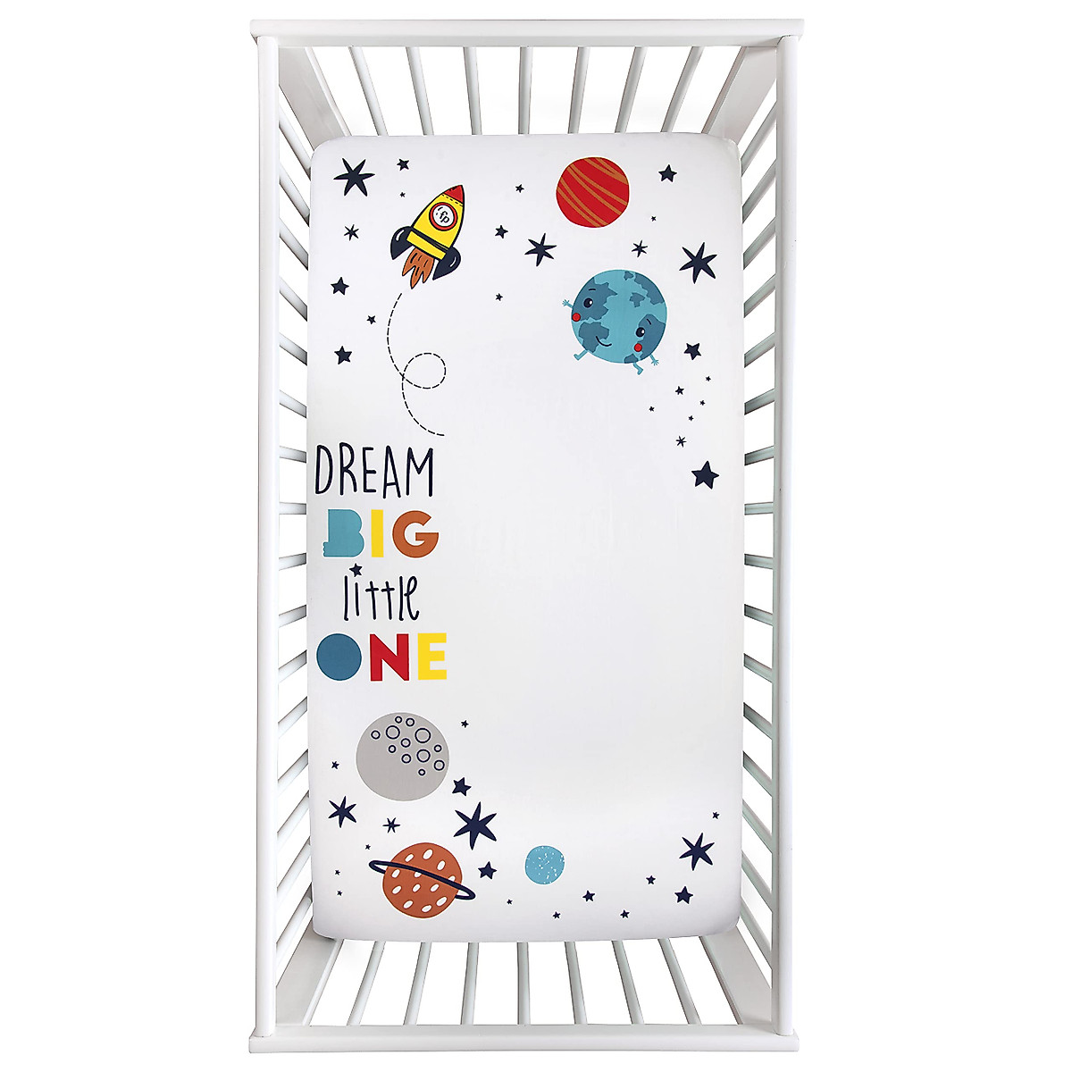 Fisher Price Space Explorer Baby Milestone Sheet, Fitted Crib Sheet Cotton Stars Space Themed Nursery Bedding 28x52” Fitted Crib Sheet for Boys