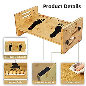 Under Desk Foot Rest,Ergonomic Office Foot Rest with 5 Adjustable Height Position, Bamboo Foot Stool Under Desk with Massage Roller & Non-Slip Bottom at Home, Office