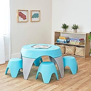 ECR4Kids Ayana Table and Stool Set, Kids Furniture, Cyan/Light Grey, 5-Piece