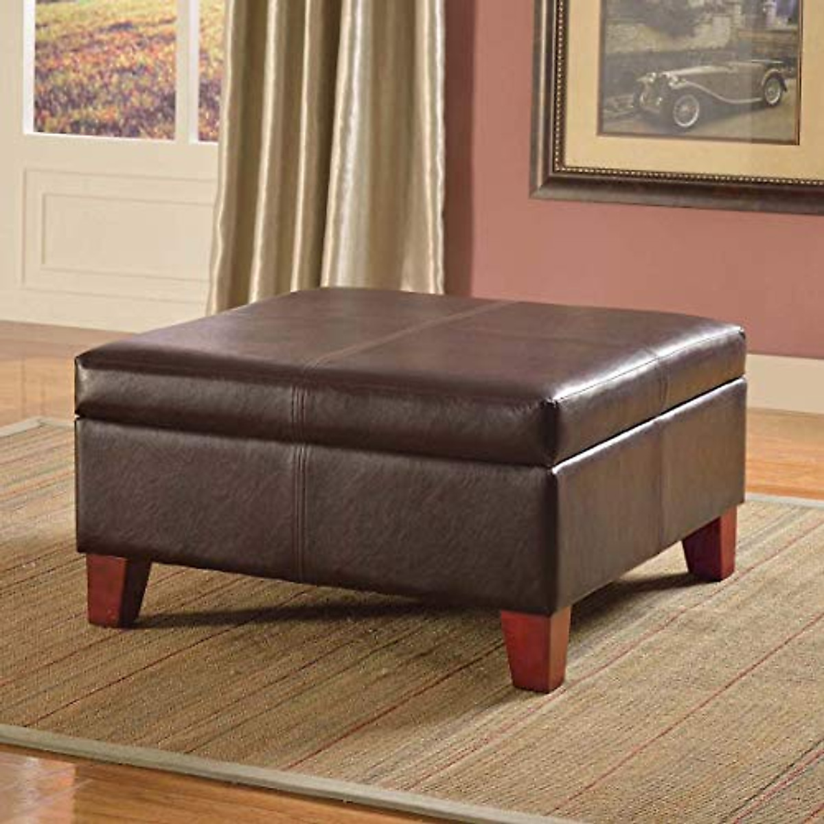 Homepop Home Decor |K2380-E155 | Luxury Large Faux Leather Square Storage Ottoman | Ottoman with Storage for Living Room & Bedroom, Distressed Brown