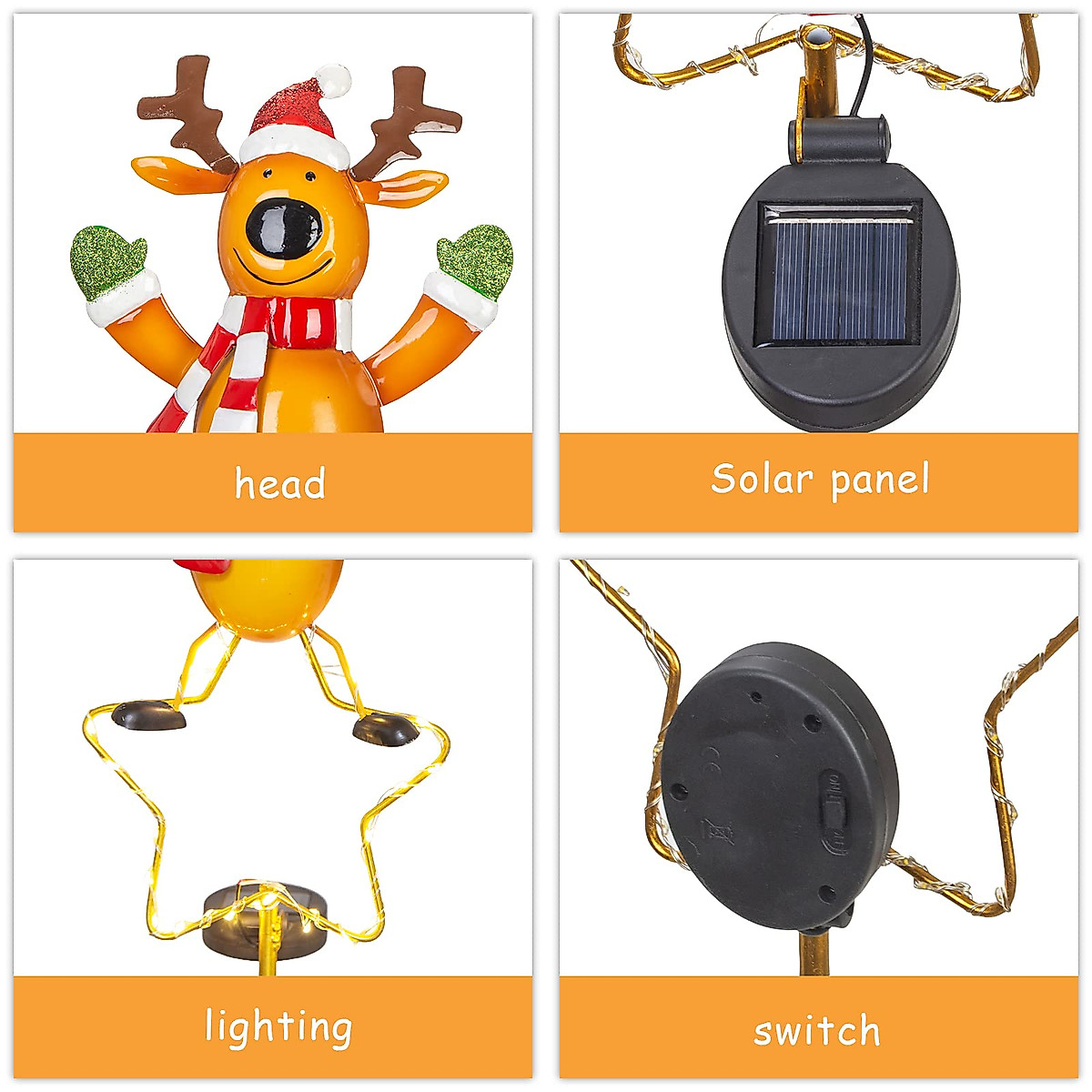 tioili Metal Reindeers Christmas Outdoor Solar Light, Christmas Outdoor Decorations Solar, Waterproof Christmas Stakes Lights for Home Outdoor Courtyard Lawn Walkway Driveway