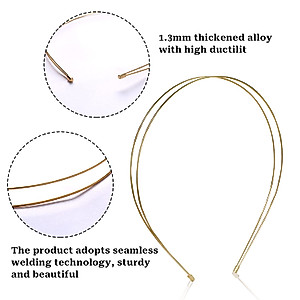 Vin Beauty 4 Pcs Metal Thin Double Headbands Row Wire Headband for Women Bridal Headband Hair Hoop Wedding Hair Band Elastic Metal Hairband for Women Girls (Gold)