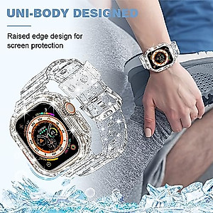 XYF Compatible for Crystal Clear Apple Watch Ultra 2 Bands, 49mm Bumper Case Men Women Jelly Cover Strap for iWatch Ultra 2/1 Series 9 8 7 SE 6 5 4 3 2 1 (Glitter Clear, 49)