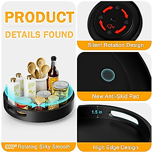 Homerays 12 Inch Lazy Susan Organizer, Kitchen Rotating Spice Rack, Bamboo Lazy Susan with Double Handles for Kitchen Cabinet (Black, Medium)