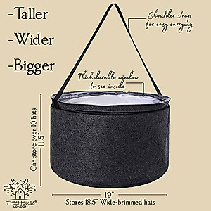 TREEHOUSE LONDON Felt Hat Storage Box | Large 19"D Collapsible Hat Holder Organizer with Dust-proof Lid | Multipurpose, Sturdy, Thick, Stackable | Lined with Metal Frame (19"D x 11.5''H) | Gray (XXL)