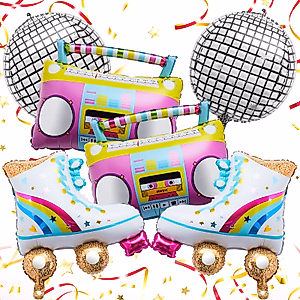 6 Pieces Roller Skate Balloon Boom Box 80s 90s 22 Inch Disco Foil Balloons 80s 90s Rainbow Retro Party Balloon for Party Decorations Wedding Anniversary Hip Hop Theme Party Supplies (Ball Style)