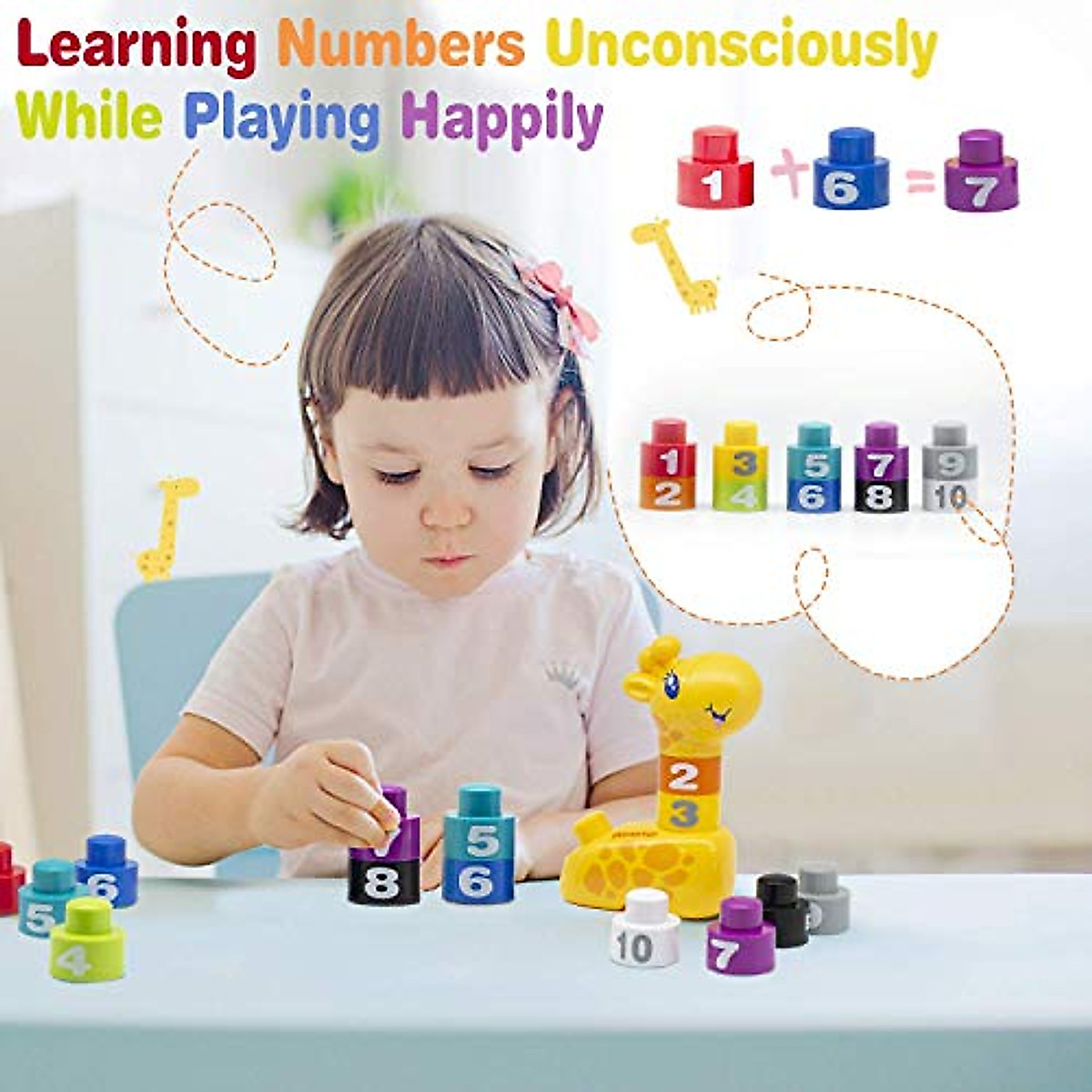 MOONTOY Giraffe Baby Blocks Building Blocks Baby Stacking Toys for Toddlers 1-3, Montessori Toys for 1 2 3 Year Old Girl Boy Kids Birthday Gift, Number Color Count Educational Baby & Toddler STEM Toys