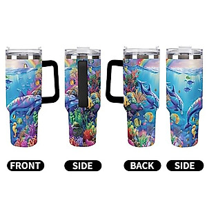 Dolphin 40OZ Tumbler Stainless Steel Travel Mug Water Bottle Car Cup Tea Cups with Lid Black-style