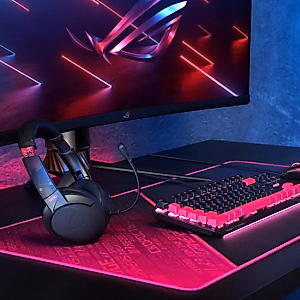 ASUS ROG Strix Go 2.4 Electro Punk Wireless Gaming Headphones with USB-C 2.4 GHz Adapter | Ai Powered Noise-Cancelling Microphone | Over-ear Headphones for PC, Mac, Nintendo Switch, and PS4