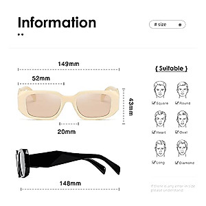 kimorn Rectangle Sunglasses for Women Men Trendy Retro Trendy Sun Glasses 90’s Vintage Square Frame K1307 (Black+Off-white Frame Grey Lens)