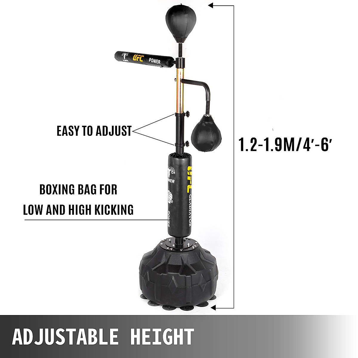 Happybuy Boxing Speed Trainer, Punching Bag Spinning Bar, Training Boxing Ball with Reflex Bar & Gloves, Solid Speed Punching Bag Free Standing, Adjustable Height, for Man, with Two Ball