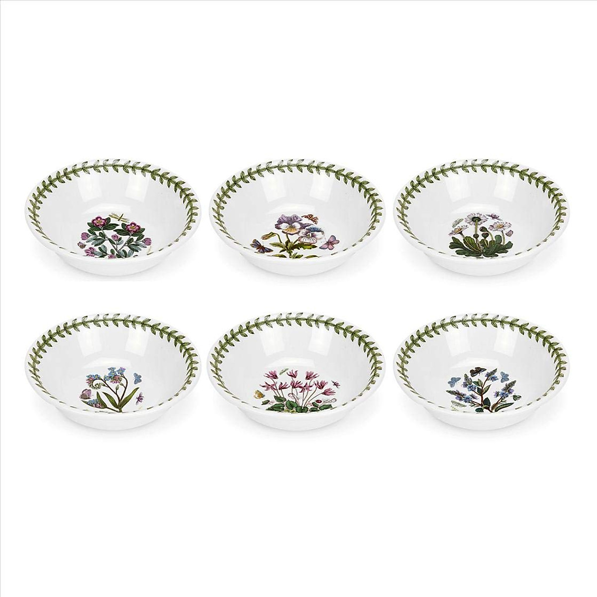 Portmeirion Botanic Garden Mini Bowl | Set of 6 Bowls with Assorted Motifs | 5 Inch | Made from Fine Earthenware | Microwave and Dishwasher Safe | Made in England