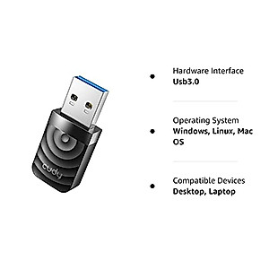 Cudy AC1300 WiFi USB 3.0 Adapter for PC, USB WiFi Dongle, 5Ghz /2.4Ghz, WiFi USB 3.0, Wireless Adapter for Desktop/Laptop, Compatible with Windows 7/8/8.1/10/11, mac OS, Linux, WU1300S