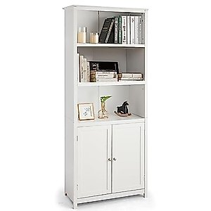 SILKYDRY Bookshelf with Storage Cabinet, 3-Tier Open Shelf, Standing Tall Bookcase with Double Doors, Anti-Tipping Device & Adjustable Shelves, Versatile Book Shelf for Home Office (White)