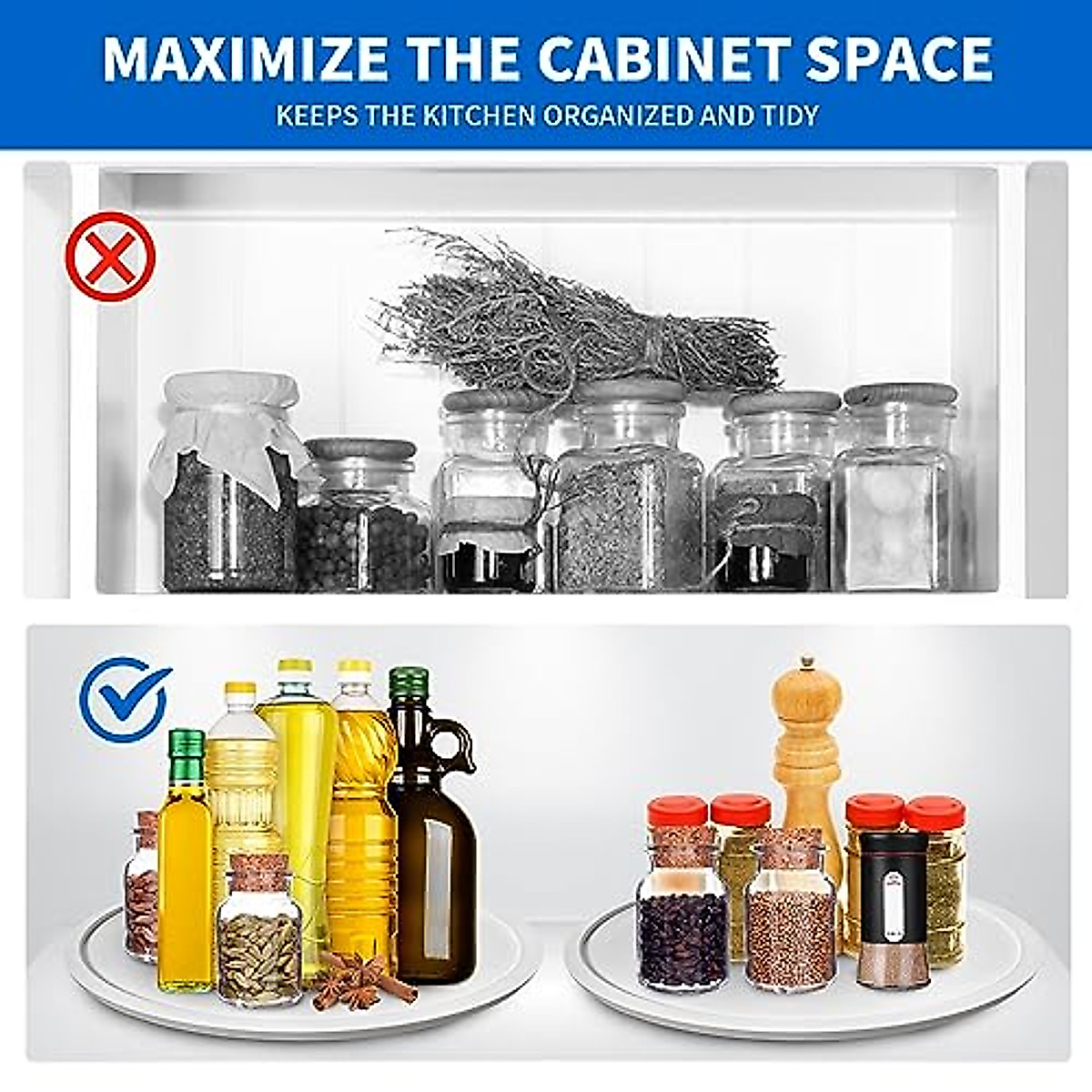 12 inch Bathroom Lazy Susan Counter Non-Skid Tray for Cabinet Pantry Kitchen Home Table, Made of Beech, DIY Assembly Turntable Lazy Susan Organizer White