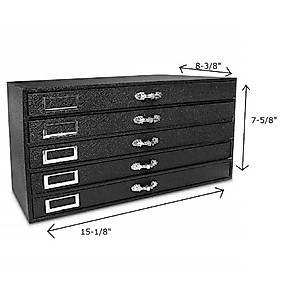 Novel Box 5-Drawer Jewelry Tray Organizer With Black Leatherette Finish & 36-Count Gemstone/Coin Tray Foam Liners (Black, 180 Jars)