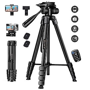 JOILCAN Phone Tripod, 68" Tripod for Phone Stand Video Recording Photos, Travel Floor Tripods Compatible with iPhone Canon Nikon DSLR, Cell Phone Tripods with Remote/Travel Bag
