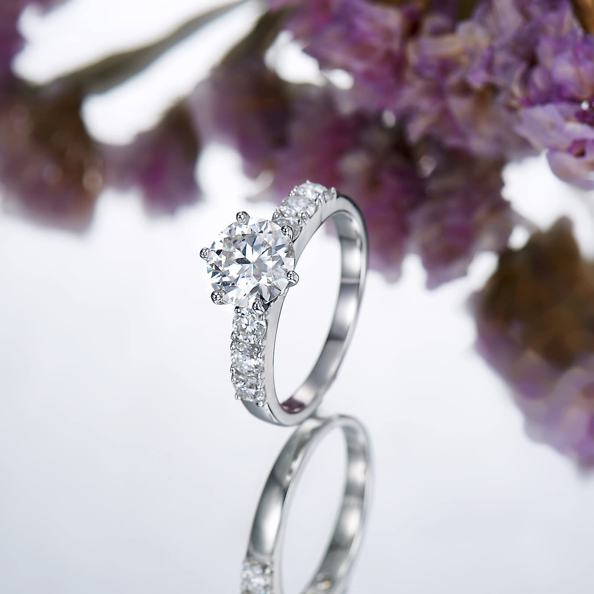 Atylyk Total 3.2cttw Center 2CT Moissanite Engagement Ring Wedding Promise Gold-plating Sterling Silver Rings for Women,Size 6.5