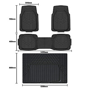 Amazon Basics 4-Piece Heavy Duty PVC Floor Mats with Cargo Liner, Waterproof Trim To Fit Car Mats, Black