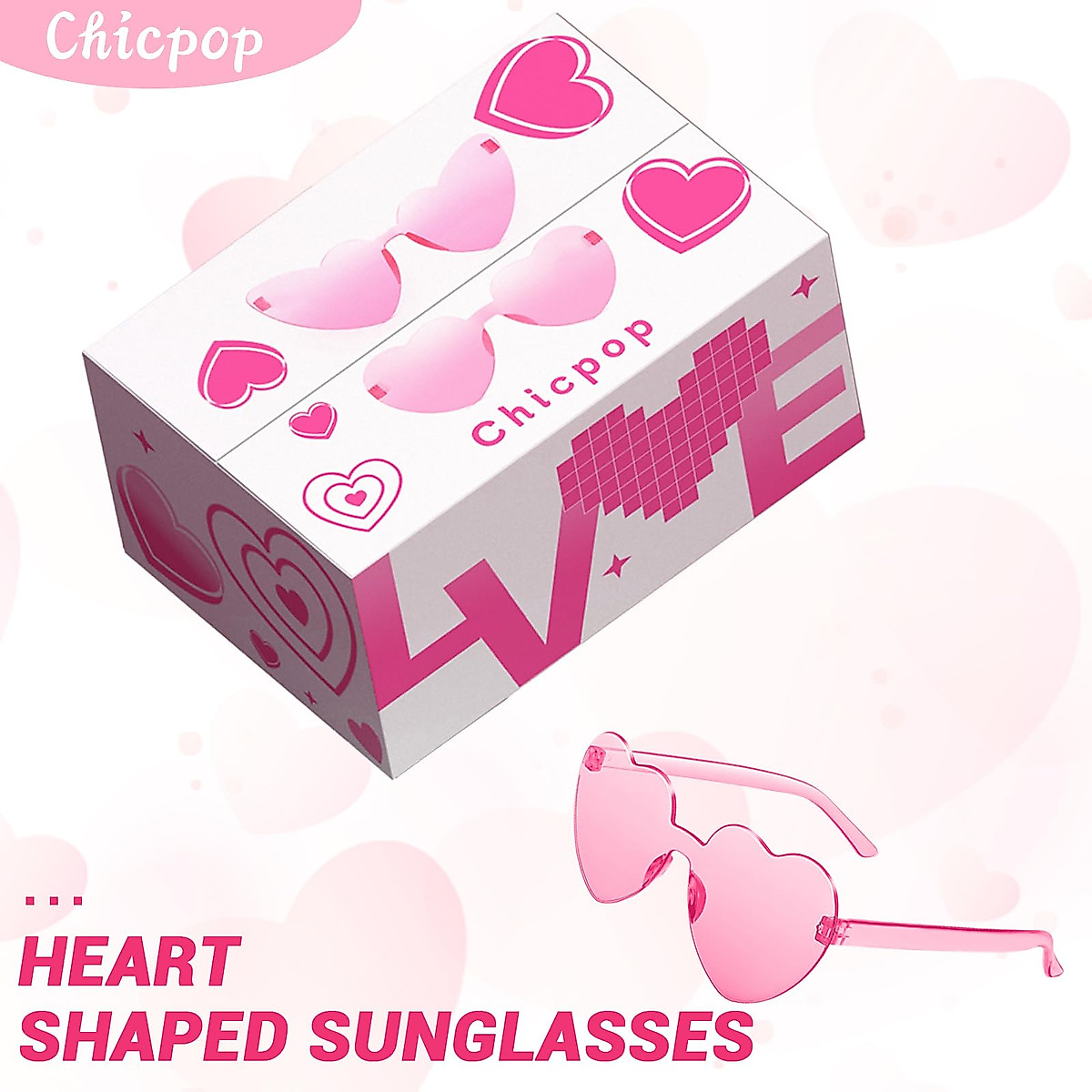 Chicpop 12 Pairs Heart Shaped Sunglasses Candy Color Rimless Fun Heart Sunglasses for Women Men Party Favors