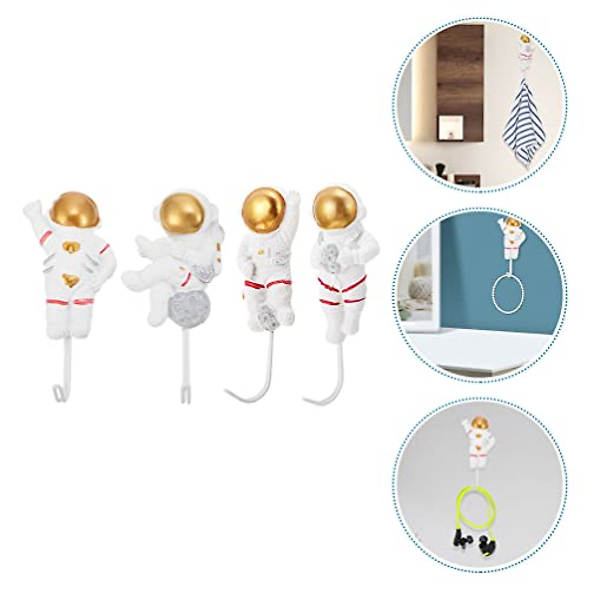 FOMIYES 4Pcs Astronaut Shape Storage Hooks Wall Mounted Coat Hooks Resin Self- Adhesive Towel Keys Hanger for Room Entryway Bathroom