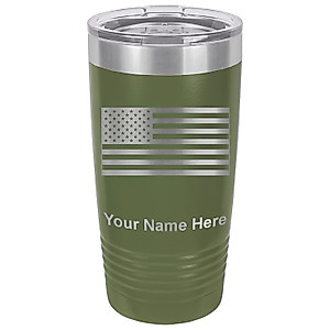 LaserGram 20oz Vacuum Insulated Tumbler Mug, Flag of the United States, Personalized Engraving Included (Camo Green)