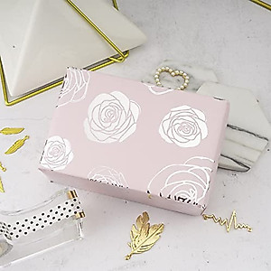 WRAPAHOLIC Wrapping Paper Roll - 24 Inch X 100 Feet Jumbo Roll Rose with Silver Foil Design, Perfect for Wedding, Birthday, Holiday, Baby Shower and More Occasions