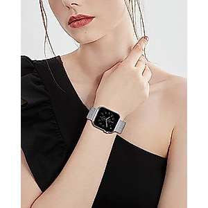 ZXCASD Metal Bands Compatible with Apple Watch Band 38mm 40mm 41mm Women Men,Silver Loop Adjustable Mesh Strap for iWatch Series 8 7 6 5 4 3 2 1 SE