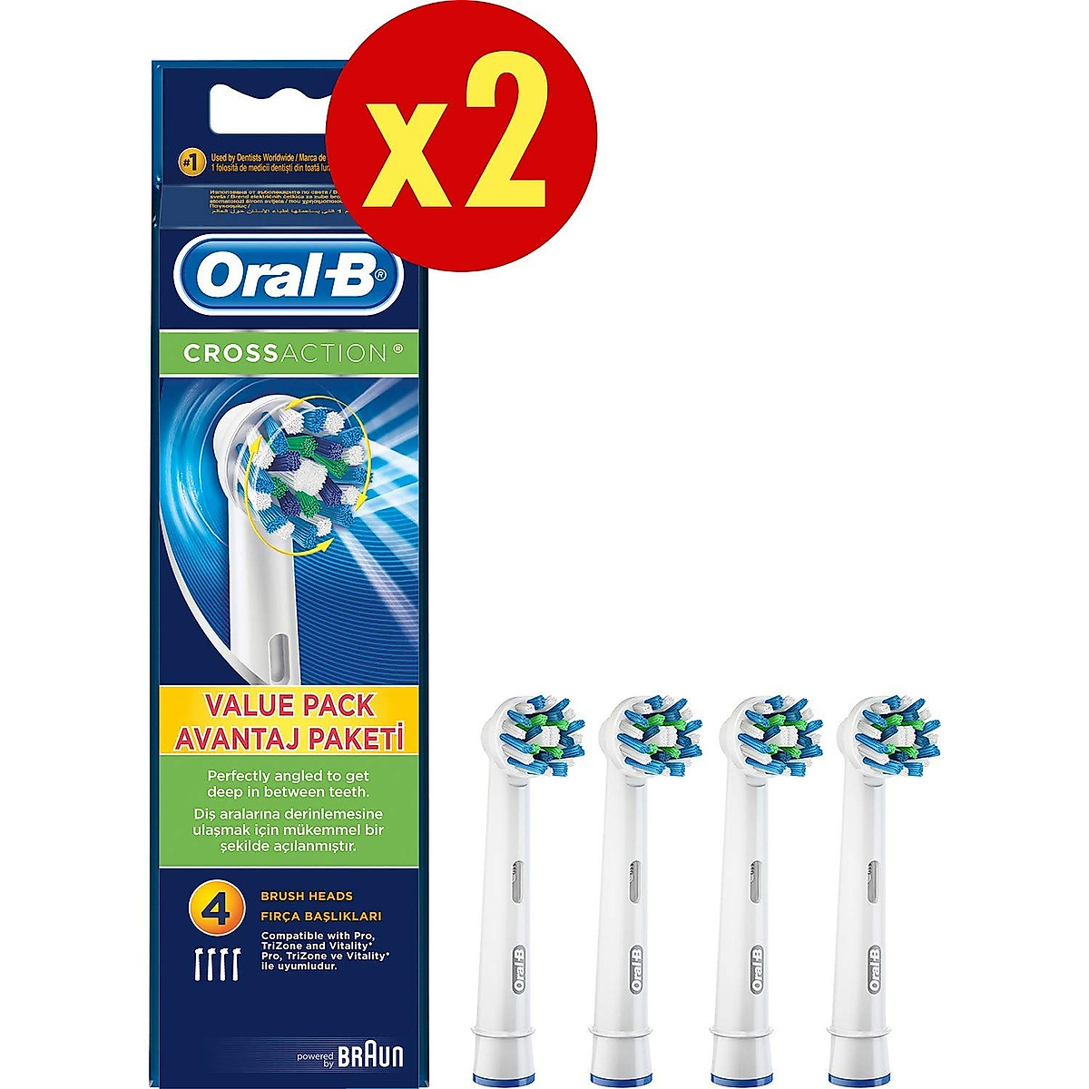 Braun Oral-B Crossaction 3-in-1 Toothbrush Heads by Oral-B | Packing may be vary (8 Count)