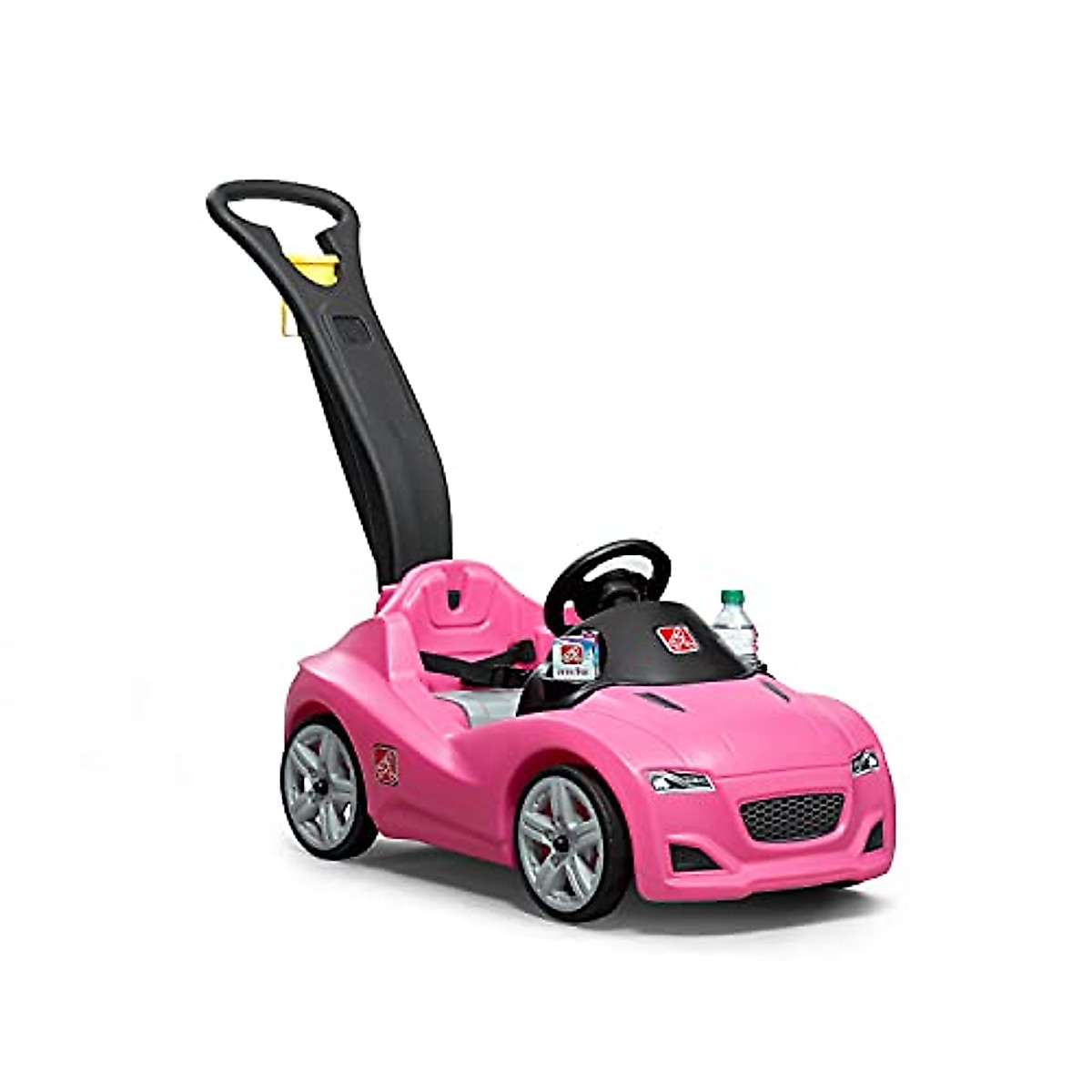 Step2 Whisper Ride Toddler Push Car, Pink – Ride On Toy with Included Seat Belt, Easy Storage and Transport, Steering Wheel for Pretend Play – Push Toy Car Makes a Great Stroller Alternative