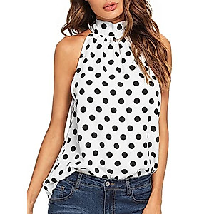 Verdusa Women's Casual Sleeveless Keyhole Tied Back Mock Neck Blouse Top White XL