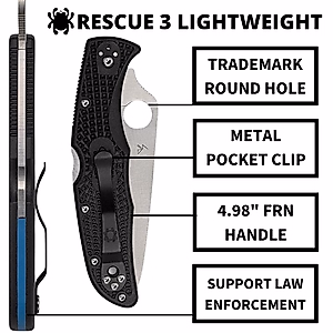 Spyderco Rescue 3 Lightweight Knife with 93mm Flat Ground Steel Blade and Tunnel to Towers Black FRN Handle - SpyderEdge - C14FSBKBL3