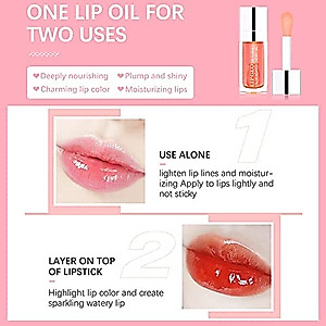 Plumping Lip Oil, Long Lasting Hydrating Lip Gloss Tinted Lip Balm Non-sticky Revitalizing, Tinting Lip Care Oil for Dry Lip (PINK)