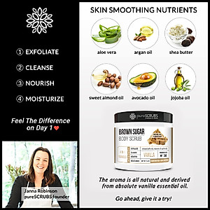 pureSCRUBS Premium Vanilla Brown Sugar Scrub | Face, Feet & Full Body Scrub | Large 16oz Jar Includes Wooden Spoon, Loofah & Mini Exfoliating Bar Soap