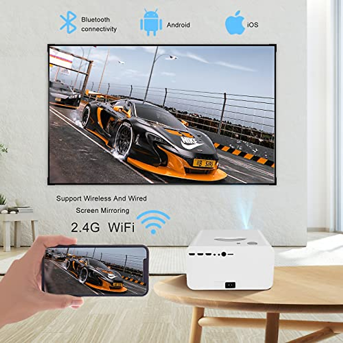 Suvisukua HD Native 1080p,5G WiFi Bluetooth Smart Home Projector,4K Projector for Outdoor Movies, Support Correct Trapezoid, Digital Zoom,Compatible with HDMI, USB, Laptop, PC, TV Stick, DVD