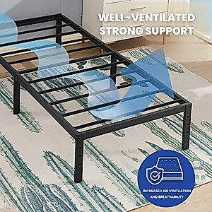 HiBed Twin Metal Platform Bed Frame,14" Low Profile Mattress Foundation, Heavy Duty Steel Slat/Easy Assembly/No Box Spring Needed/Modern Black Finish