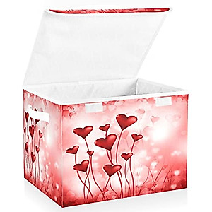 Storage Bins with Lids Foldable Storage Baskets Storage Cubes Collapsible Closet Organizer Containers with Cover Valentines Red Love Heart for Home Office Organizer Closet, Shelves, Toy, Nursery