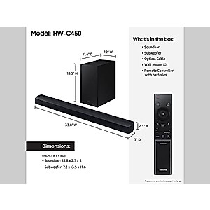 SAMSUNG HW-C450 2.1ch Soundbar w/DTS Virtual X, Subwoofer Included, Bass Boost, Adaptive Sound Lite, Game Mode, Bluetooth, Wireless Surround Sound Compatible (Newest Model),Black