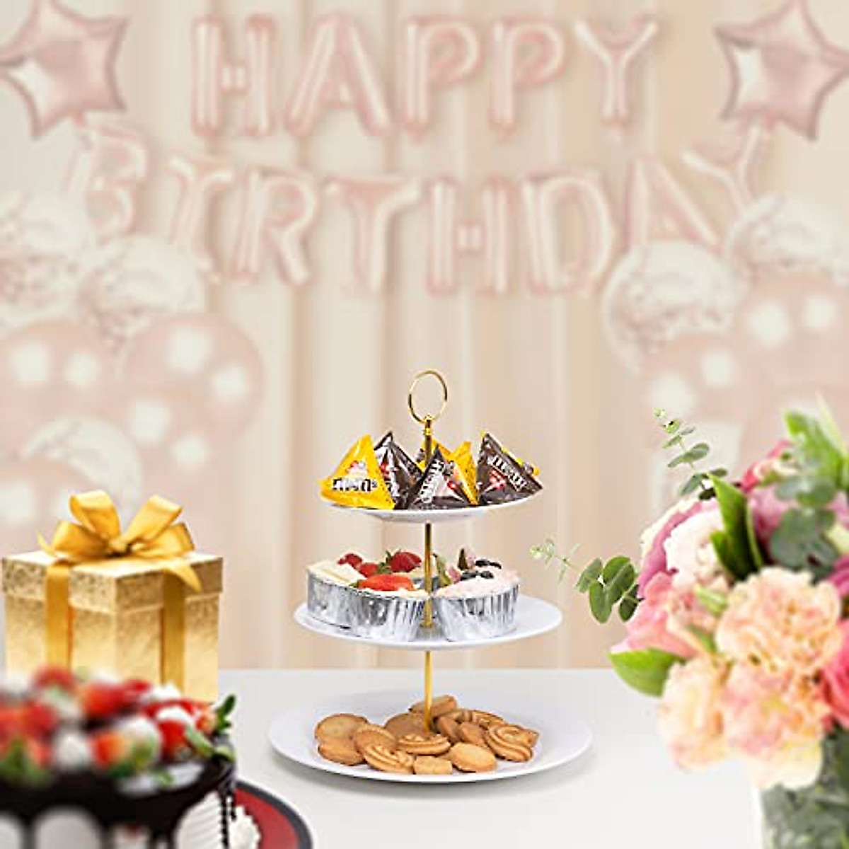 TP 3-Tier Cupcake Stand Melamine Serving Tray Unbreakable Dessert Stand Fruit Candy Display Tower for Wedding Birthday Tea Party and Baby Shower, White