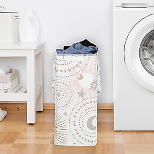 Sweet Jojo Designs Blush Pink Gold Star and Moon Girl Laundry Hamper Foldable Dirty Clothes Basket with Handles for Baby Nursery Kids Bedroom Teen Bathroom - Grey Celestial Sky Stars Gray Shabby Chic
