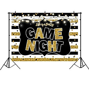 Ticuenicoa 7x5ft Game Night Party Backdrop Black and Gold Stripes Photo Background Game On Birthday Party Supplies Kids Adults Gaming Party Decorations Baby Shower Cake Table Photo Booth Props