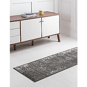 Unique Loom Sofia Collection Area Rug - Casino (2' x 6' 7" Runner, Dark Gray/ Ivory)