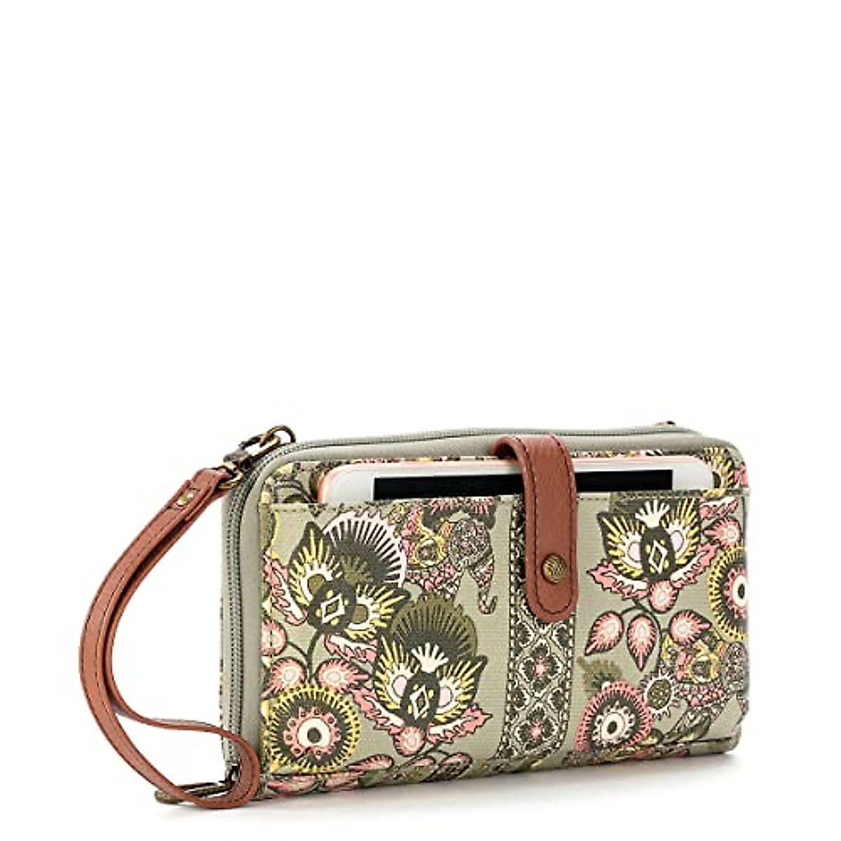 Sakroots womens Canvas, Large Smartphone Crossbody Bag in Coated Canvas Convertible Purse with Detachable Wristlet Strap I, Olive Tapestry World, One Size US