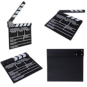 Movie Film Clap Board, 12"x11" Hollywood Clapper Board Wooden Film Movie Clapboard Accessory with Black & White