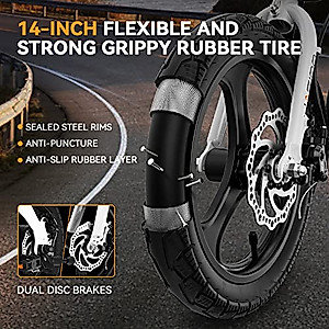 Jasion EB3 Electric Bike for Adults 21mph Folding Adults Electric Bicycles, 350W Brushless Motor, 36V 7.5Ah Battery, Center Suspension, 3 Levels Assist, 14" Foldable ebike for Adults