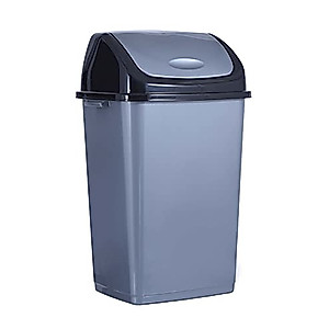 Superio Large 13 Gallon Trash Can with Swing Top Lid, Waste Bin for Kitchen, Garage, Indoor/ Outdoor Trash Can, 52 Qt,(2 Pack) (Grey/Black)